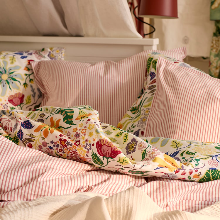 SOLFIBBLA duvet cover and pillowcase, white red/stripe, 150x200/50x60 ...