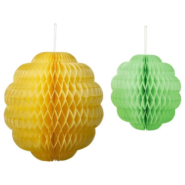 TJÄRLEK hanging decoration, set of 2, green/yellow - IKEA