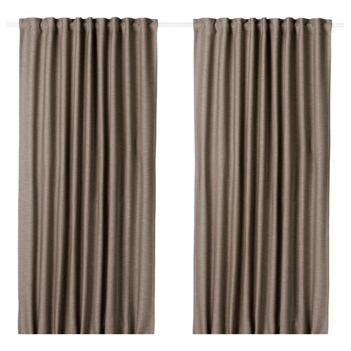 VILBORG room darkening curtains, 1 pair, dark grey-beige/with heading ...
