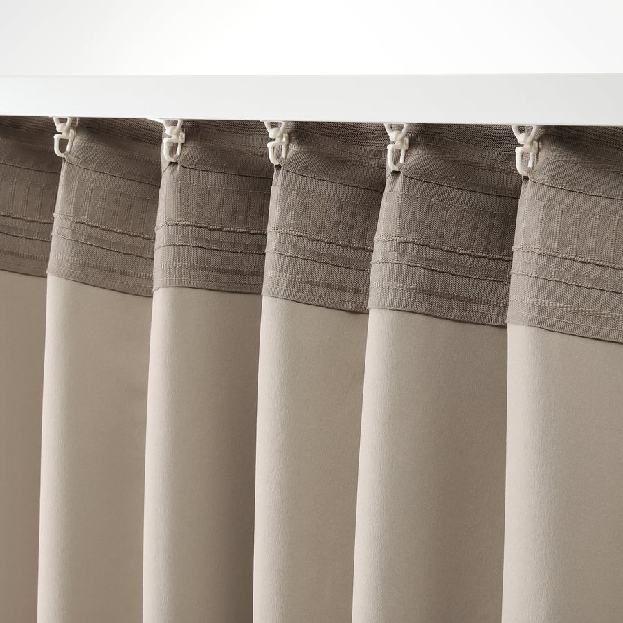VILBORG room darkening curtains, 1 pair, dark grey-beige/with heading ...