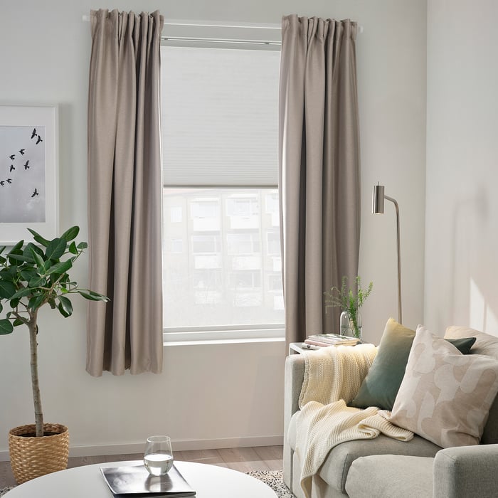 VILBORG room darkening curtains, 1 pair, dark grey-beige, 145x178 cm - IKEA
