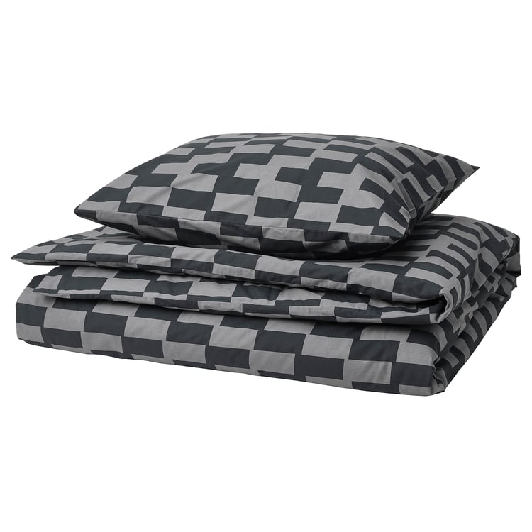 BLÅSKATA ブロースカータ 掛け布団カバー＆枕カバー, グレー/ブラック 模様入り, 150x200/50x60 cm - IKEA