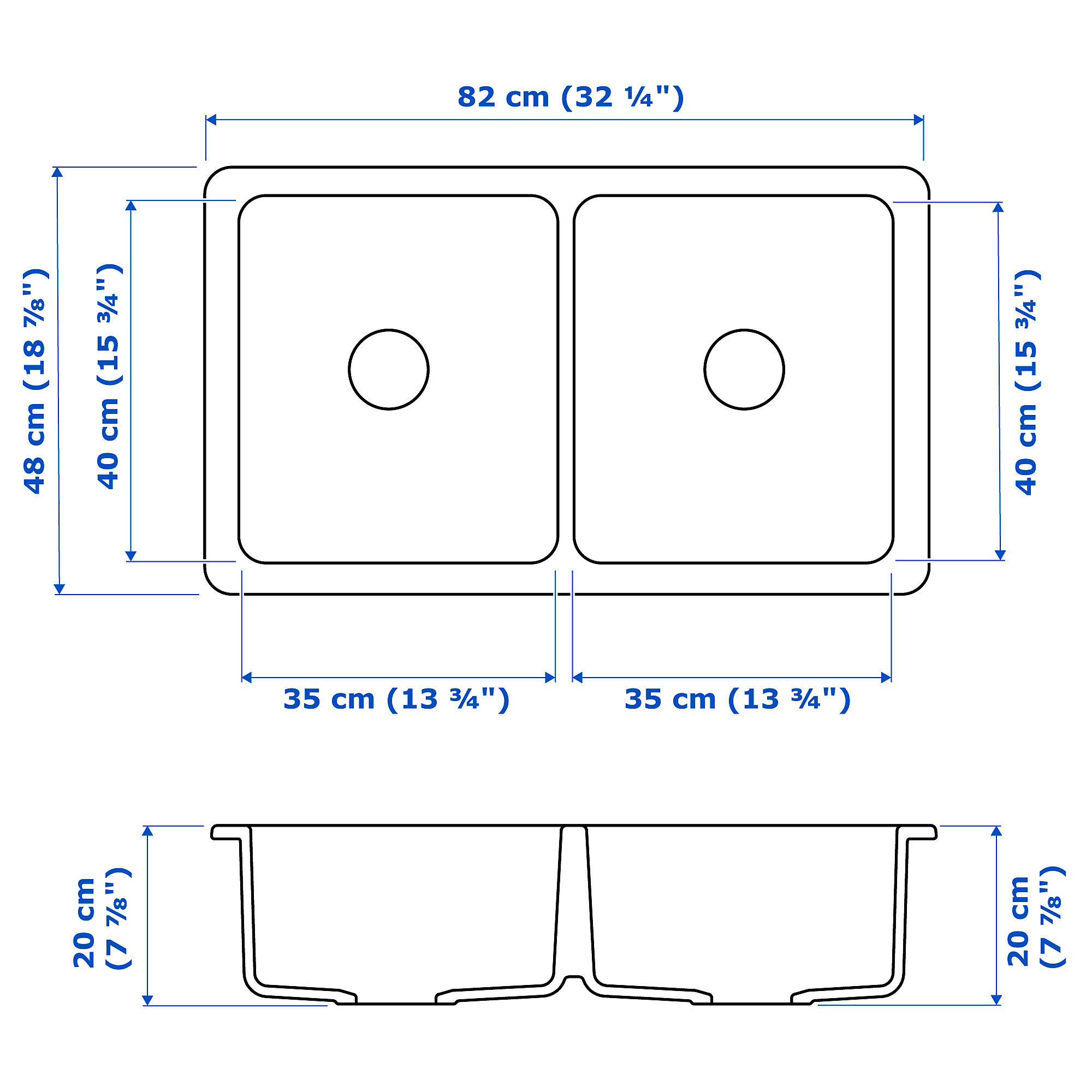 HAVSEN ハーヴセン シンクボウル、2ボウル フロント見せタイプ - ホワイト - IKEA