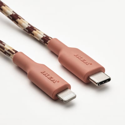 LILLHULT リルフルト USB-C - lightning, ピンク/ベージュ, 1.5 m - IKEA
