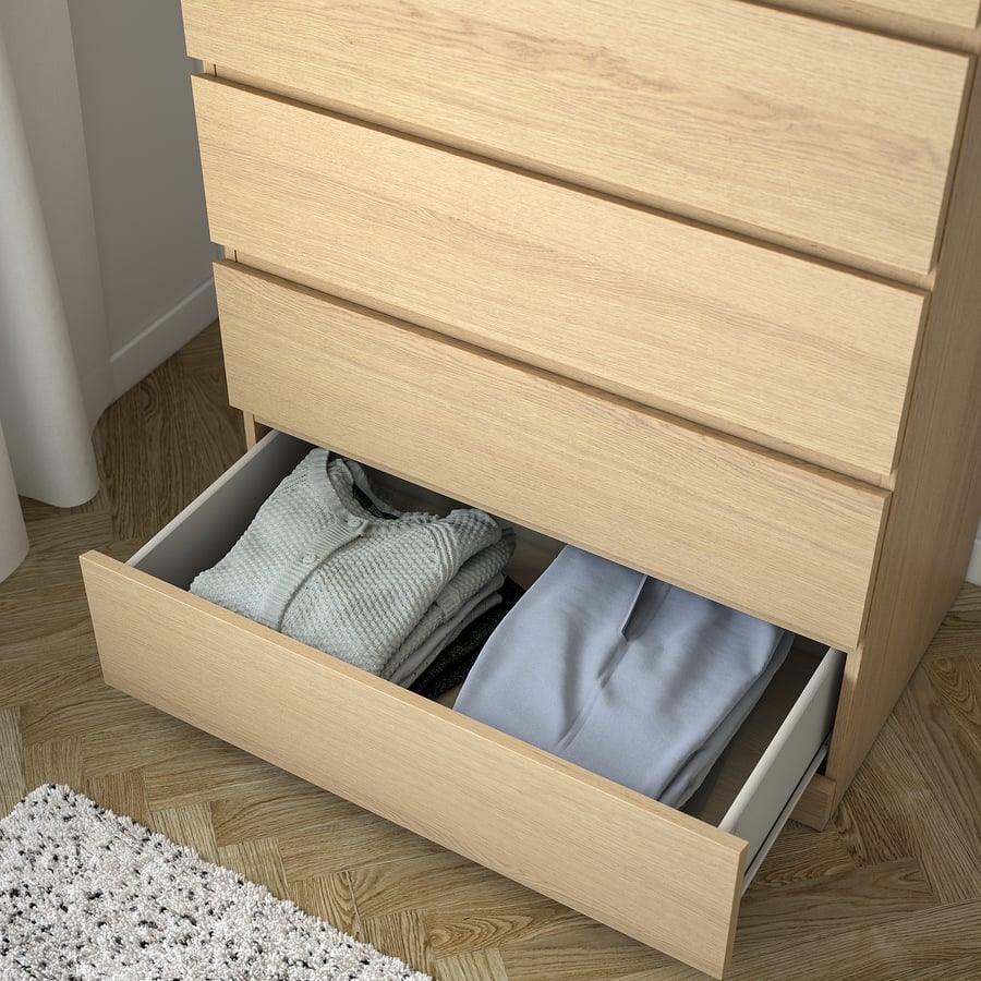 MALM マルム チェスト（引き出し×6）, ホワイトステインオーク材突き板, 80x123 cm - IKEA