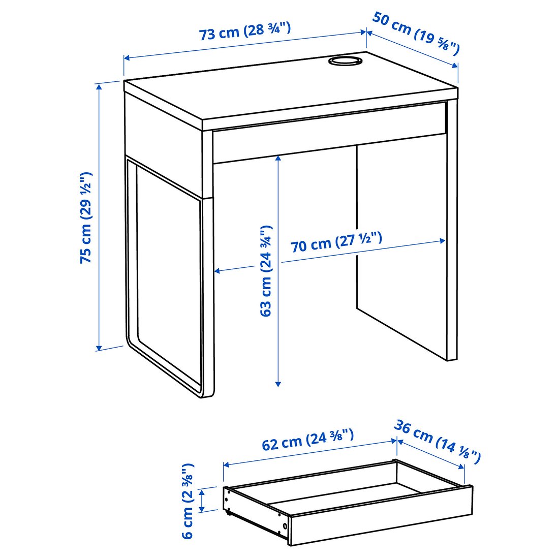MICKE ミッケ デスク, ホワイト, 73x50 cm - IKEA