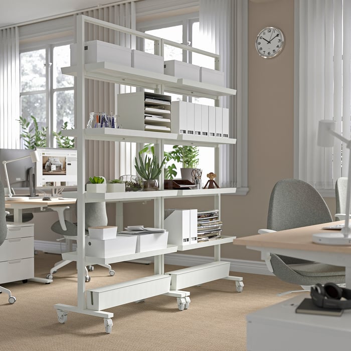 MITTZON ミッツォーン フレーム キャスター/ディスプレイシェルフ/ケーブルボックス付き, ホワイト, 85x205 cm - IKEA