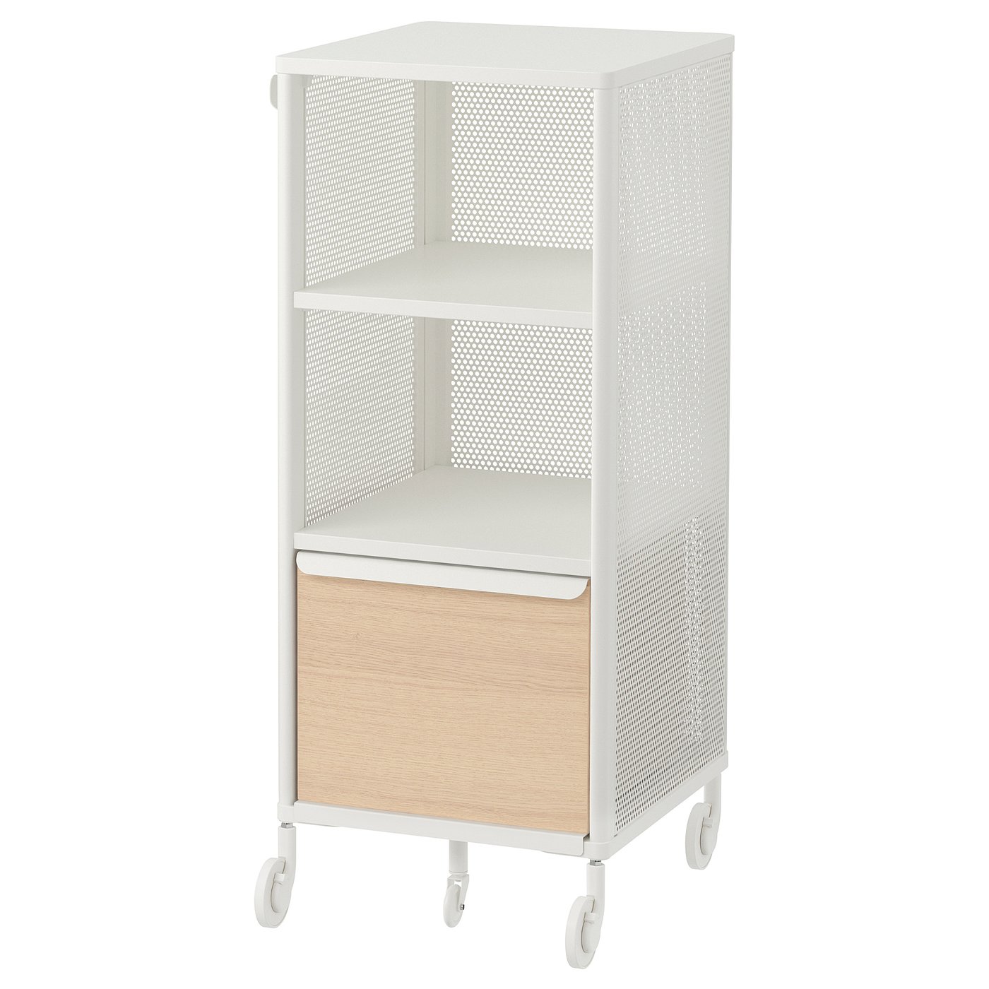 BEKANT storage unit on castors mesh white