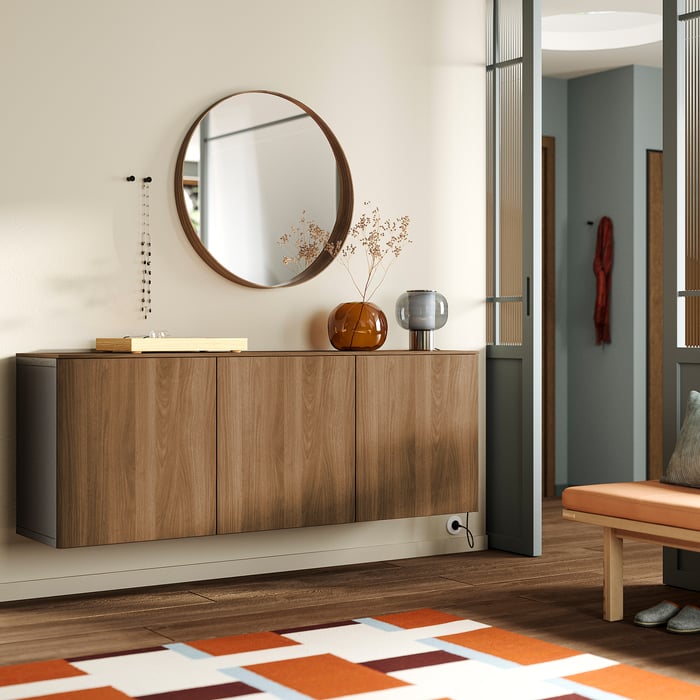 BESTÅ wall-mounted cabinet combination, black-brown/Lappviken walnut ...