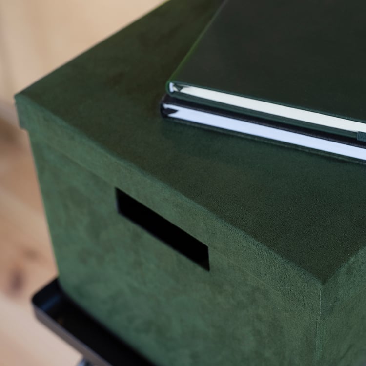 GJÄTTA storage box with lid, velvet dark green, 25x35x20 cm - IKEA