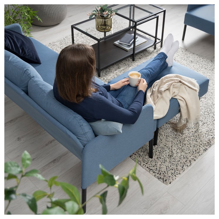 GLOSTAD 3-seat sofa with chaise longue, Knisa medium blue - IKEA