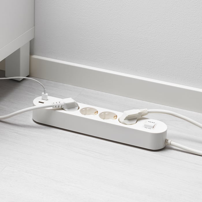 KOPPLA 4-way socket with 2 USB ports, white, 3.0 m - IKEA