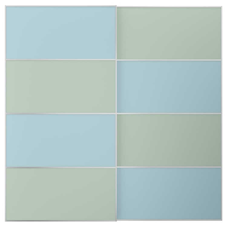 MEHAMN pair of sliding doors, aluminium double sided/light blue light ...