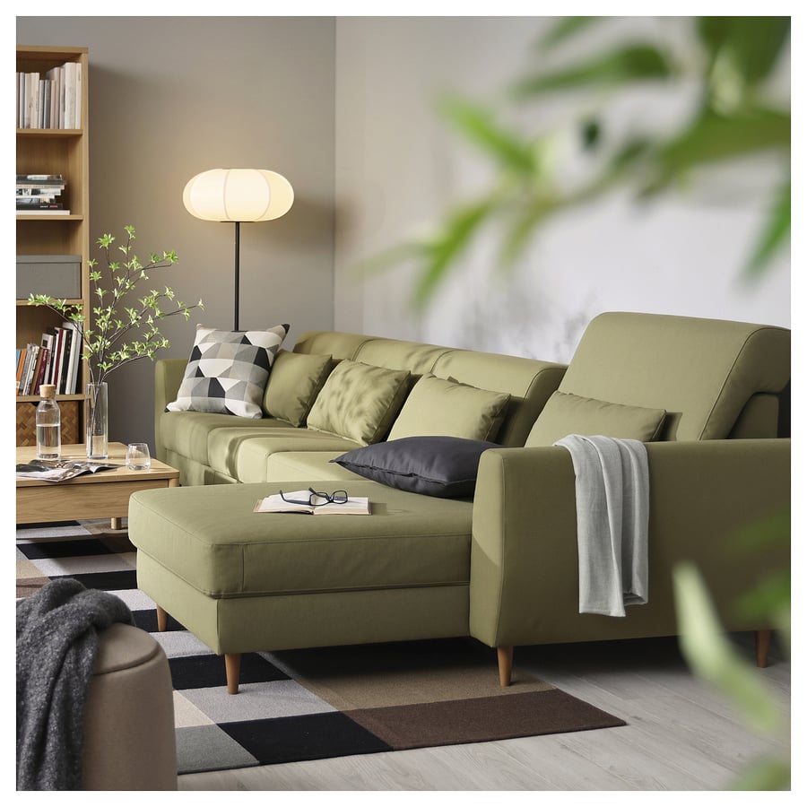 SLATORP 4-seat sofa with chaise longue, Vissle yellow-green - IKEA