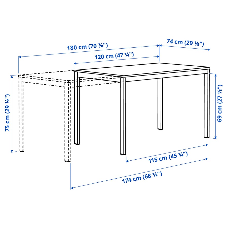 VIHALS extendable table, white, 120/180x74 cm - IKEA