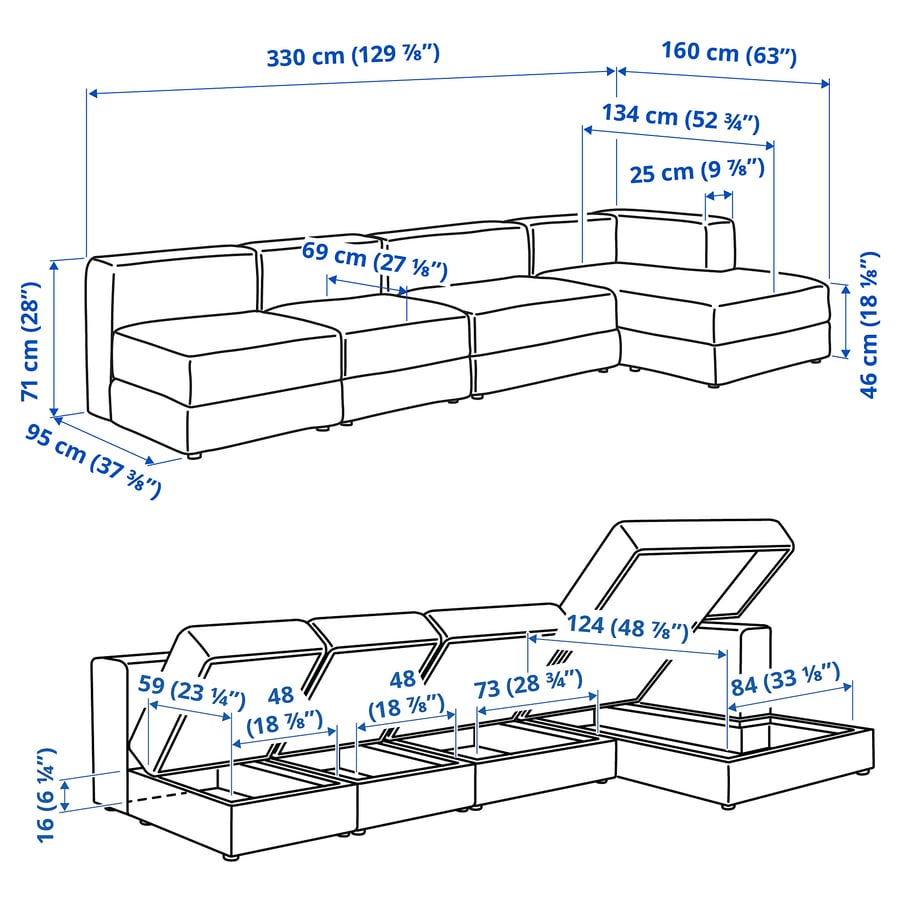 JÄttebo 예테보 45인용 모듈식 소파긴 의자 우측토네루드 그레이 Ikea