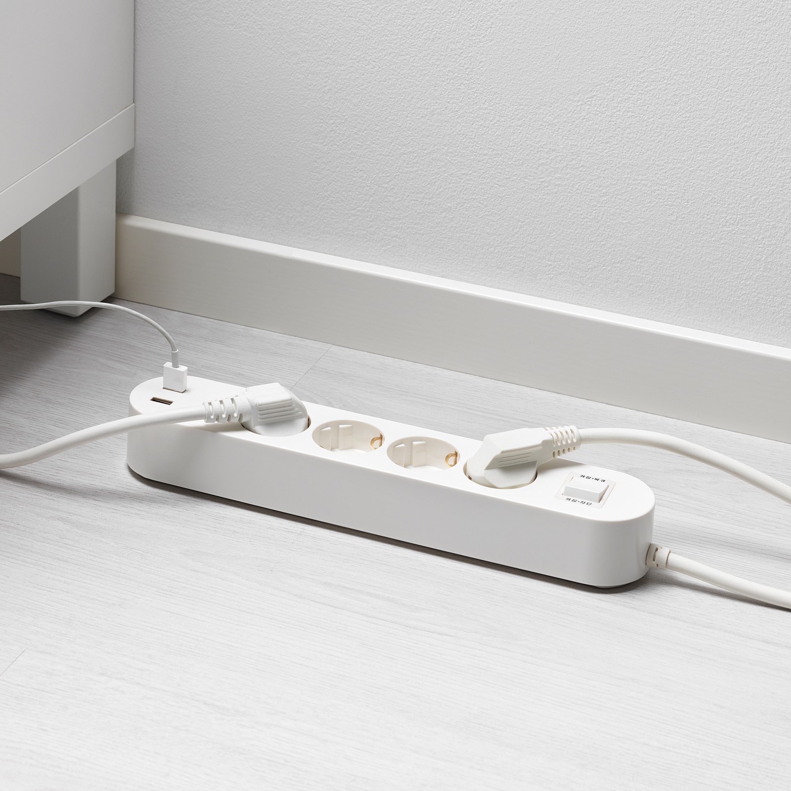 KOPPLA 콥플라 4구멀티탭+USB포트2, 화이트, 3.0 m - IKEA