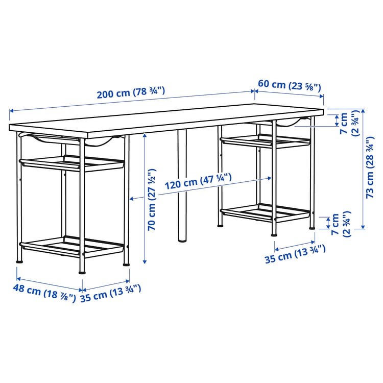 Lagkapten 락캅텐 SpÄnd 스펜드 책상 화이트스테인 참나무무늬블랙 200x60 Cm Ikea