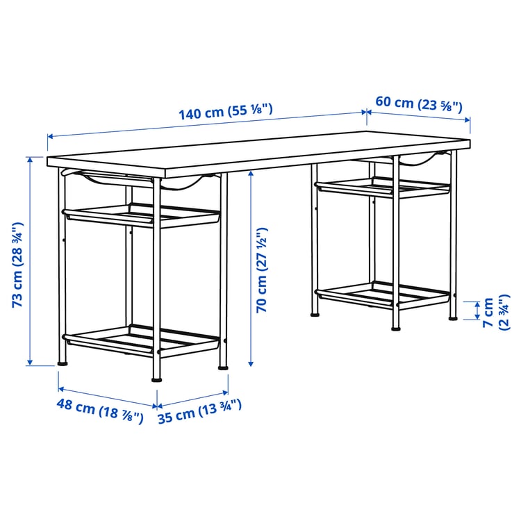 Lagkapten 락캅텐 SpÄnd 스펜드 책상 화이트스테인 참나무무늬블랙 140x60 Cm Ikea