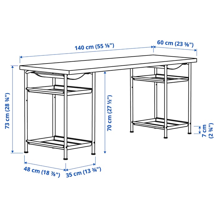 Lagkapten 락캅텐 SpÄnd 스펜드 책상 화이트스테인 참나무무늬블랙 140x60 Cm Ikea