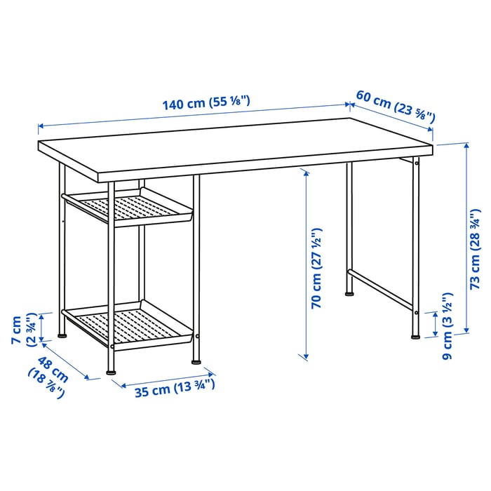 Lagkapten 락캅텐 테이블상판 화이트 140x60 Cm Ikea