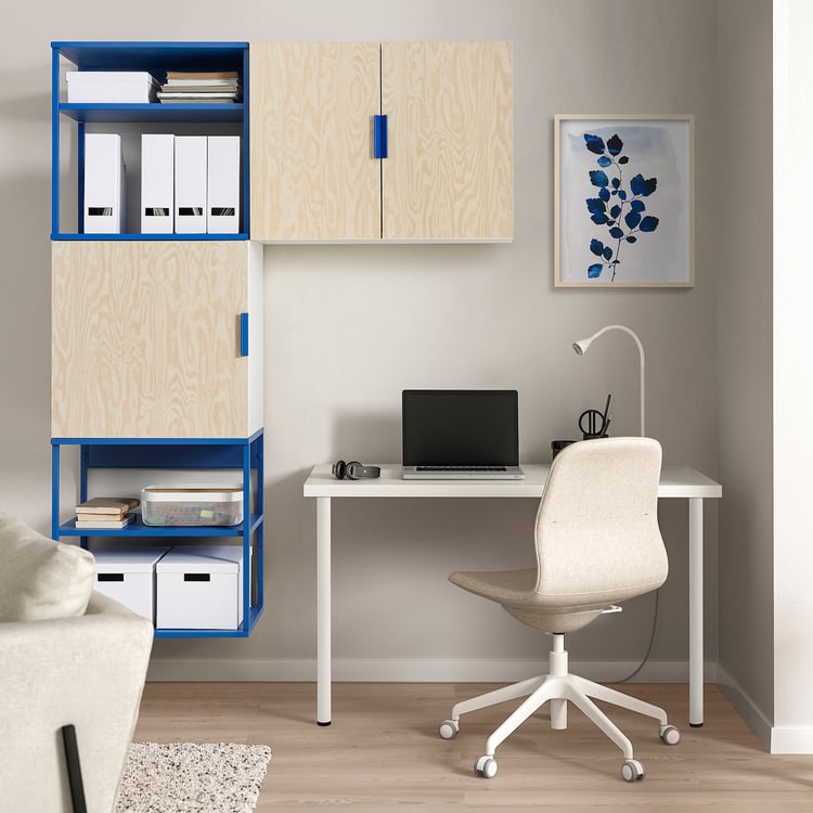 Platsa 플랏사 오픈수납콤비네이션도어3 화이트 칼보덴블루 140x42x182 Cm Ikea