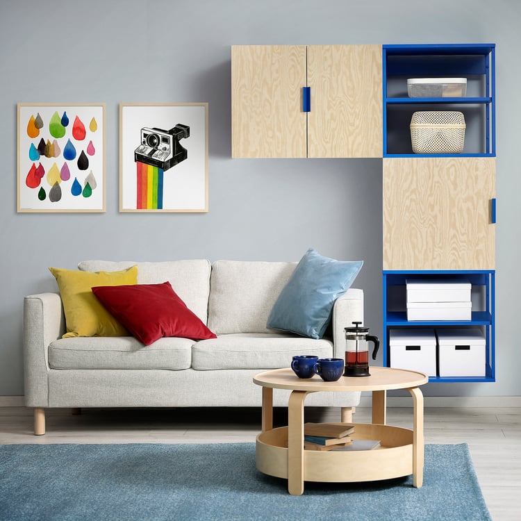 Platsa 플랏사 오픈수납콤비네이션도어3 화이트 칼보덴블루 140x42x182 Cm Ikea