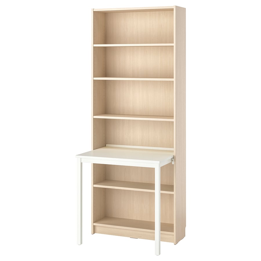 BILLY Bookcase with desk, birch effect/white, 80x202 cm - IKEA