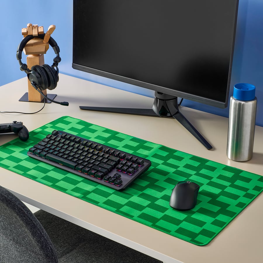 BLÅSKATA gaming mouse pad, green/patterned, 40x80 cm - IKEA