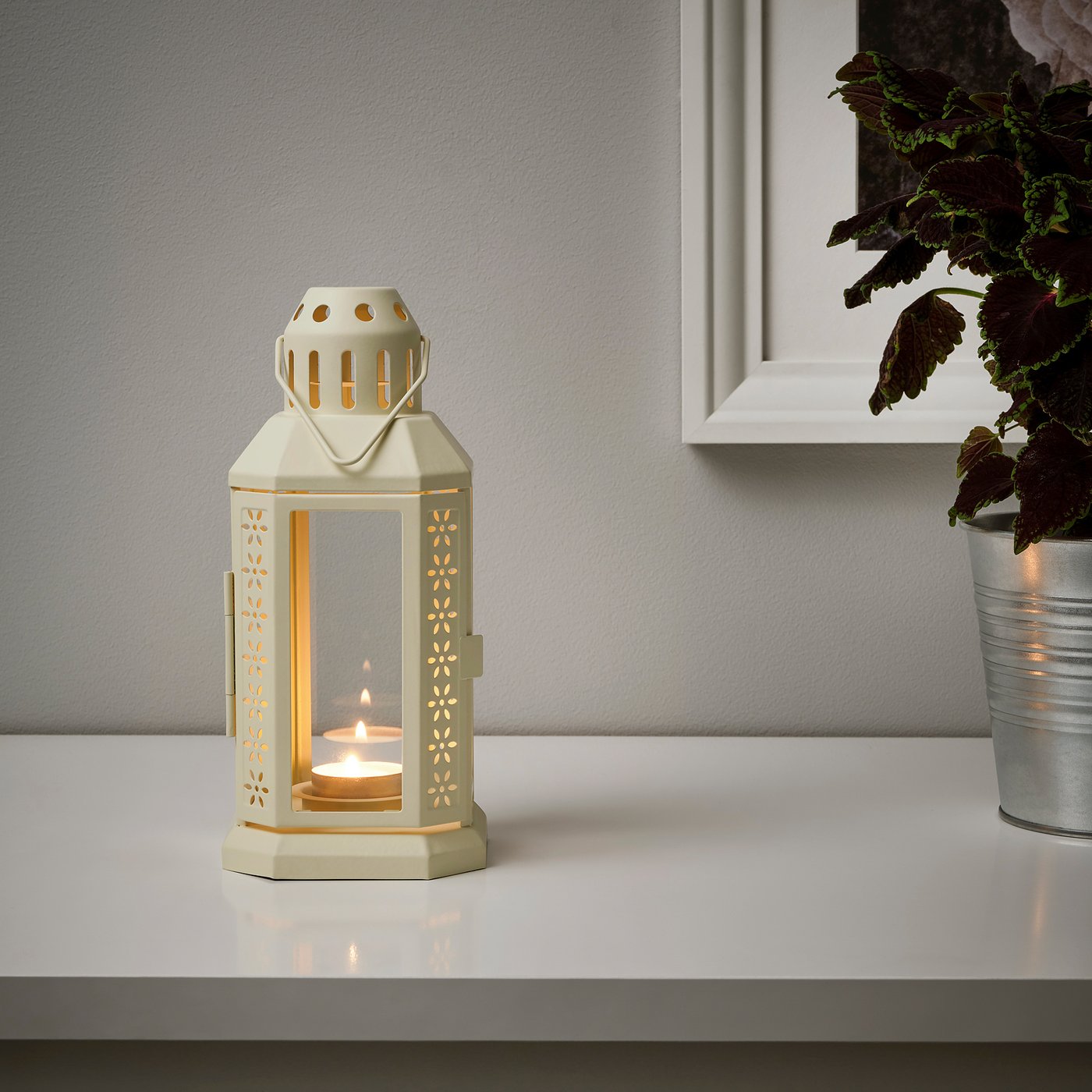 ENRUM فانوس لشمعة صغيرة، داخلي/خارجي, بيج, 22 سم - IKEA