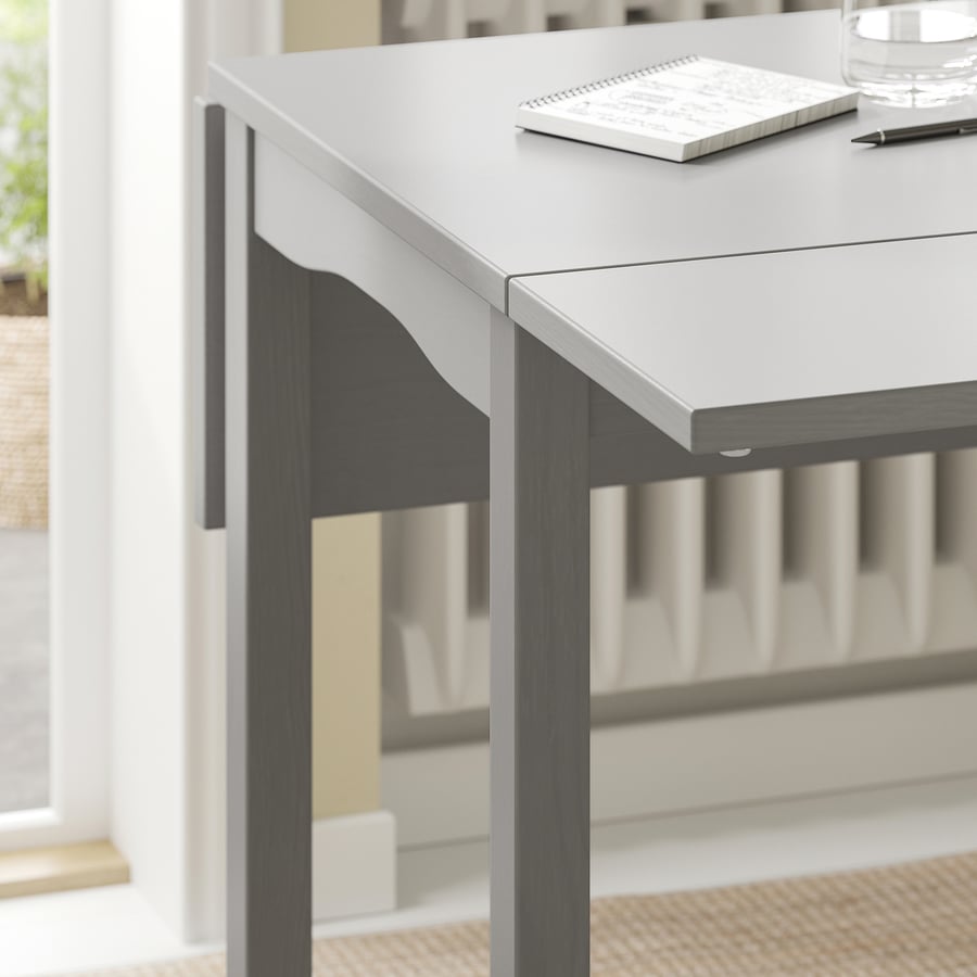 HAUGA drop-leaf table, grey/birch veneer, 55/82/109x74 cm - IKEA