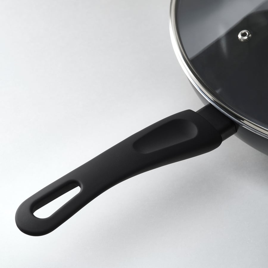 HEMLAGAD wok with lid, non-stick coating black, 28 cm - IKEA