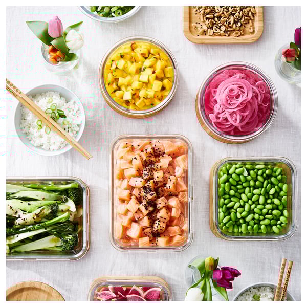 IKEA 365+ Food container with lid - rectangular glass/bamboo - IKEA