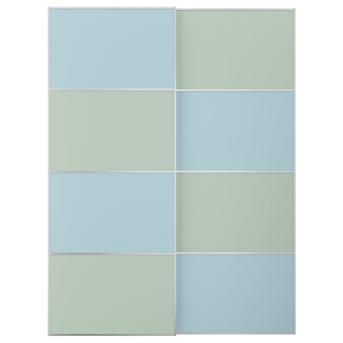 MEHAMN pair of sliding doors, aluminium double sided/light blue light ...