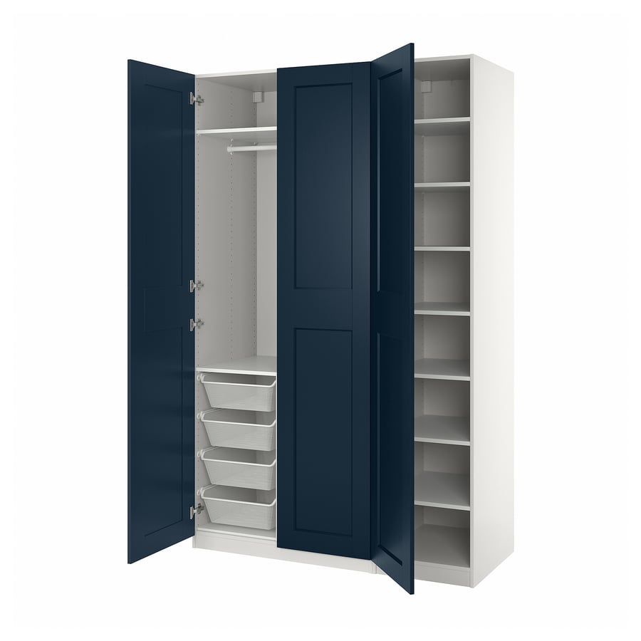 PAX / GRIMO wardrobe combination, white/dark blue, 150x60x236 cm - IKEA