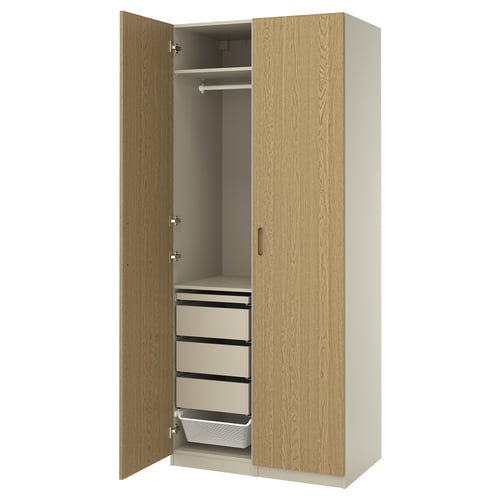 PAX / TONSTAD wardrobe combination, grey-beige/oak veneer, 100x60x236 ...