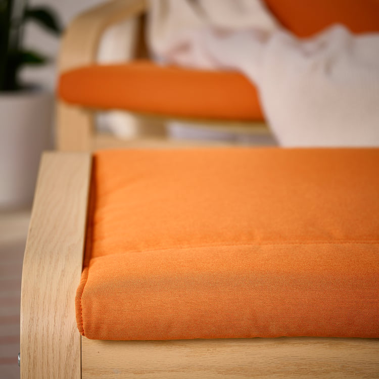 POÄNG footstool, white stained oak veneer/Knisa bright orange - IKEA