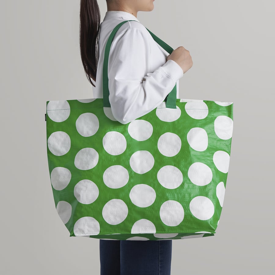 SÄCKKÄRRA carrier bag, white/green, 18x45x45 cm/36 l - IKEA