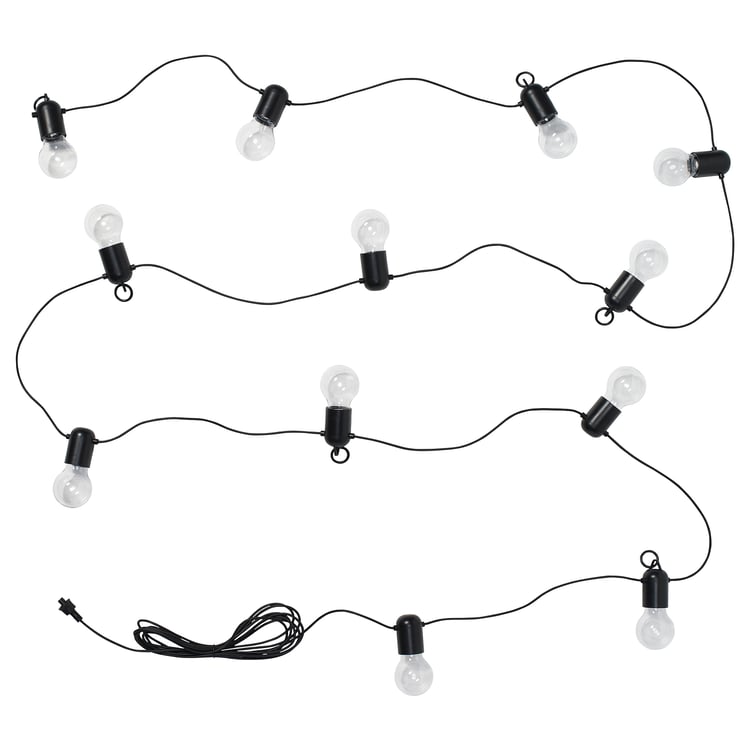 SVARTRÅ LED lighting chain with 12 bulbs, outdoor black - IKEA