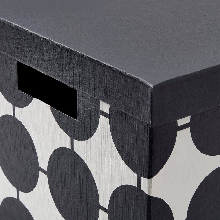 TJENA storage box with lid, white black/dotted, 25x35x20 cm - IKEA
