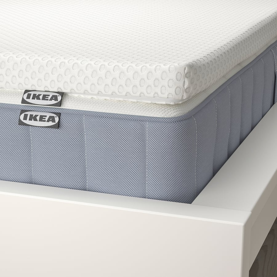 VALEVÅG mattress and mattress pad, firm light blue/Nordberget white ...
