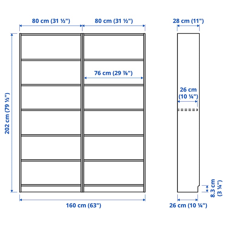 BILLY bookcase, white, 160x28x202 cm - IKEA Lithuania