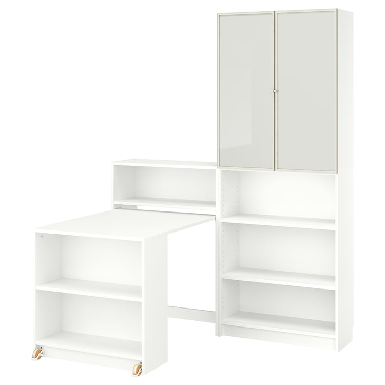 BILLY / HÖGBO bookcase comb w foldable table, white, 160x202 cm - IKEA ...