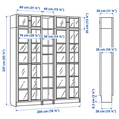 BILLY / OXBERG bookcase, white, 200x30x237 cm - IKEA Lithuania