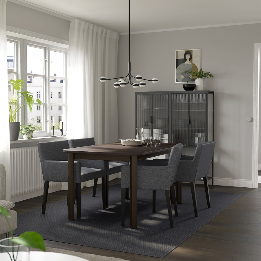 STRANDTORP / MÅRENÄS table and 4 chairs, brown/Gunnared dark grey black ...