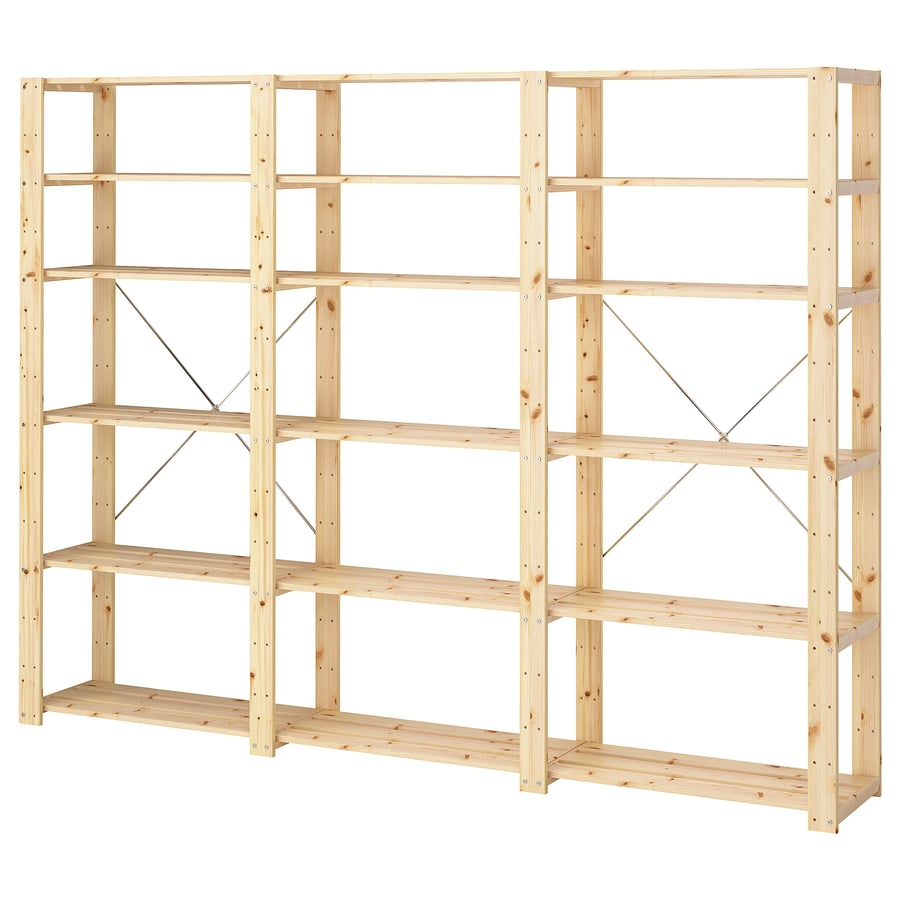 HEJNE 3 sections/shelves, softwood, 230x31x171 cm - IKEA