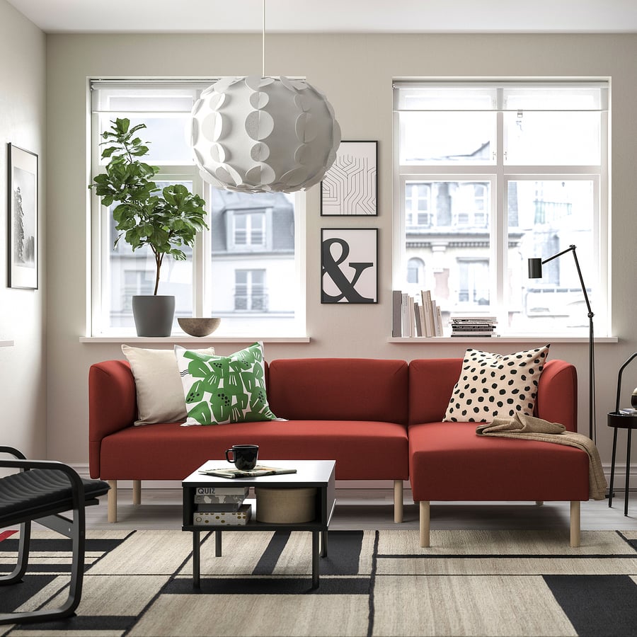 LILLEHEM canapé modulable 3 pl + méridienne, Gunnared/rouille bois - IKEA