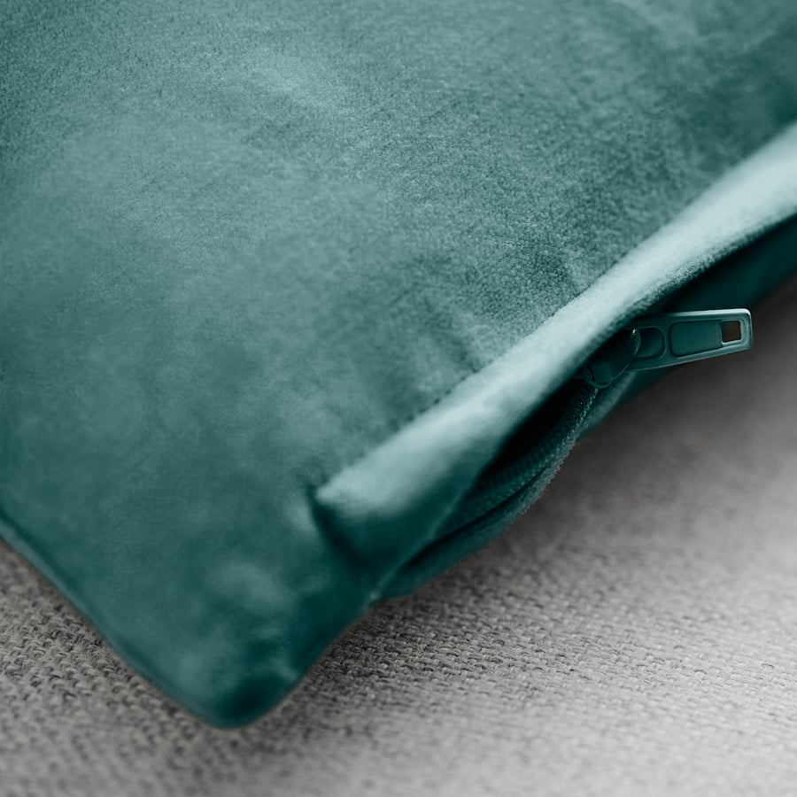 SANELA housse de coussin, gris foncé - turquoise, 50x50 cm - IKEA