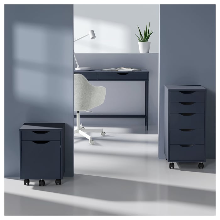 ALEX drawer unit on castors, black-blue, 36x76 cm - IKEA