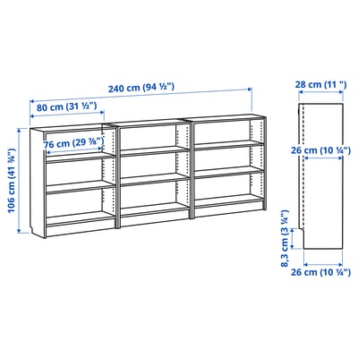 BILLY bookcase combination, white, 240x28x106 cm - IKEA